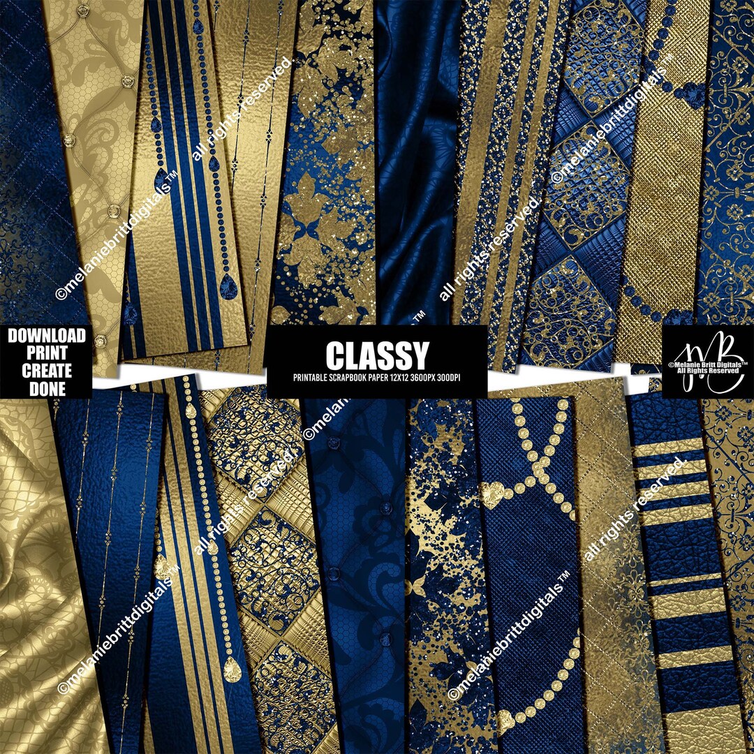Classy Digital Paper Download Prussian Blue and Gold Tones - Etsy