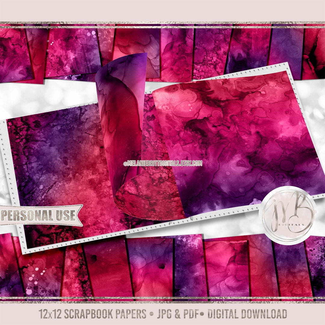Magenta Purple Alcohol Ink Scrapbook Paper Download Painted Abstract ...