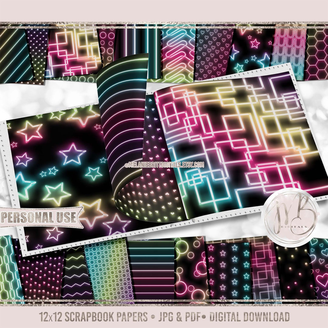Rainbow Neon Scrapbook Paper Download Fluorescent Neon Glow Neon Sign ...