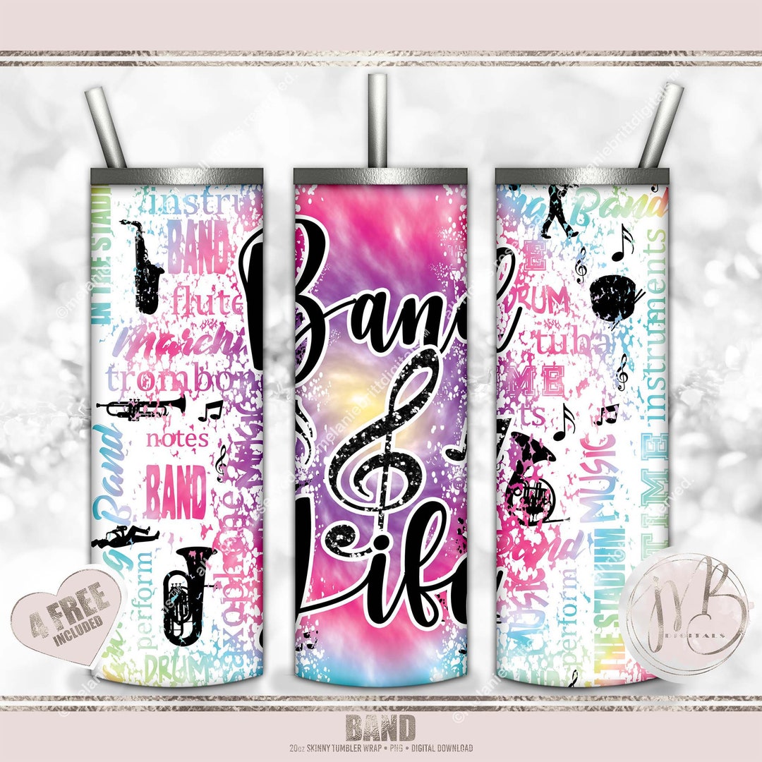 Band Life 20oz Skinny Sublimation Tumbler Wrap PNG Download Rainbow Tie ...