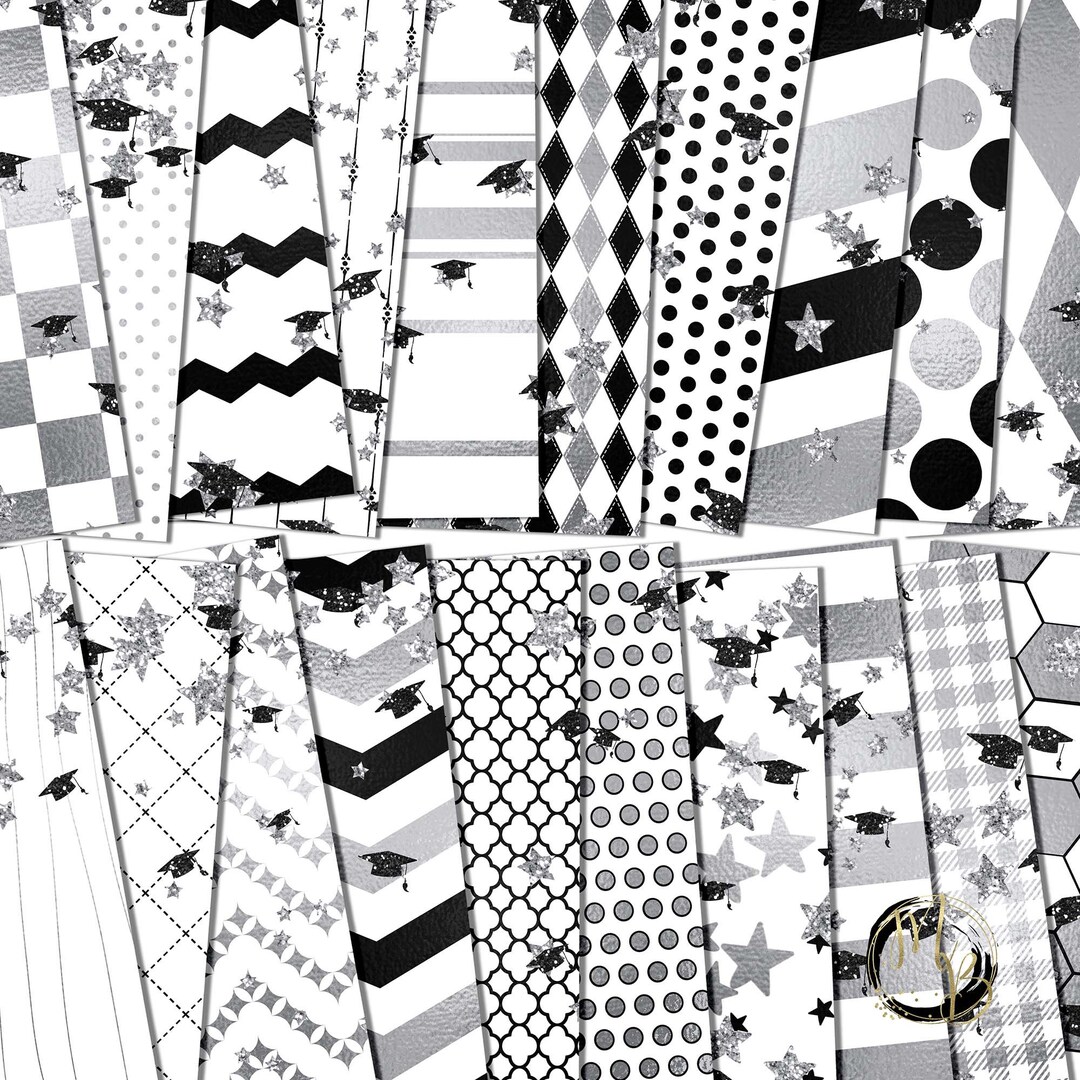 Silver Graduation Scrapbook Paper Download Graduate Party Senior Caps ...