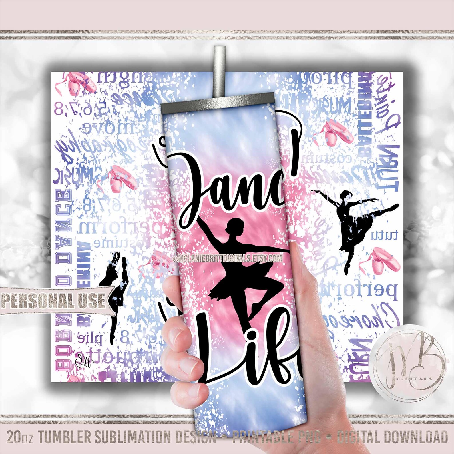 Dance Life 20oz Skinny Tumbler Wrap Sublimation Download • Pink Blue ...