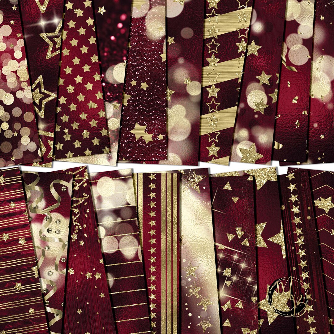 Formal Party Scrapbook Paper Download Burgundy Gold Stars Streamers ...