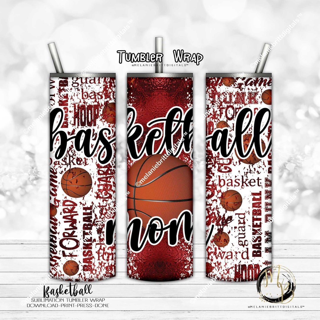 Maroon Basketball Mom 20oz Skinny Tumbler Wrap Sublimation Design ...