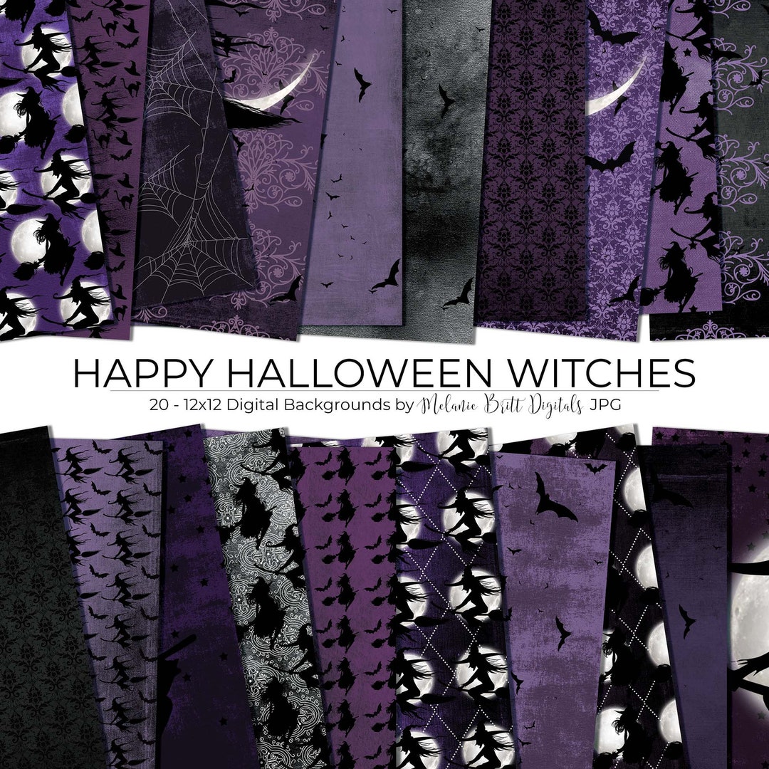 Purple Happy Halloween Witches Scrapbook Paper Download Good Wicked ...