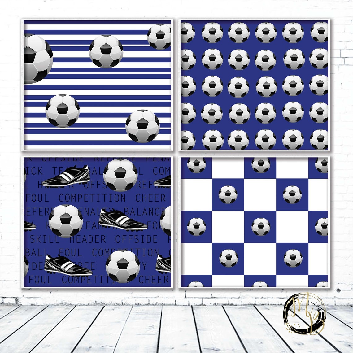 Soccer Digital Paper Download Royal Blue Black Soccer Ball | Etsy