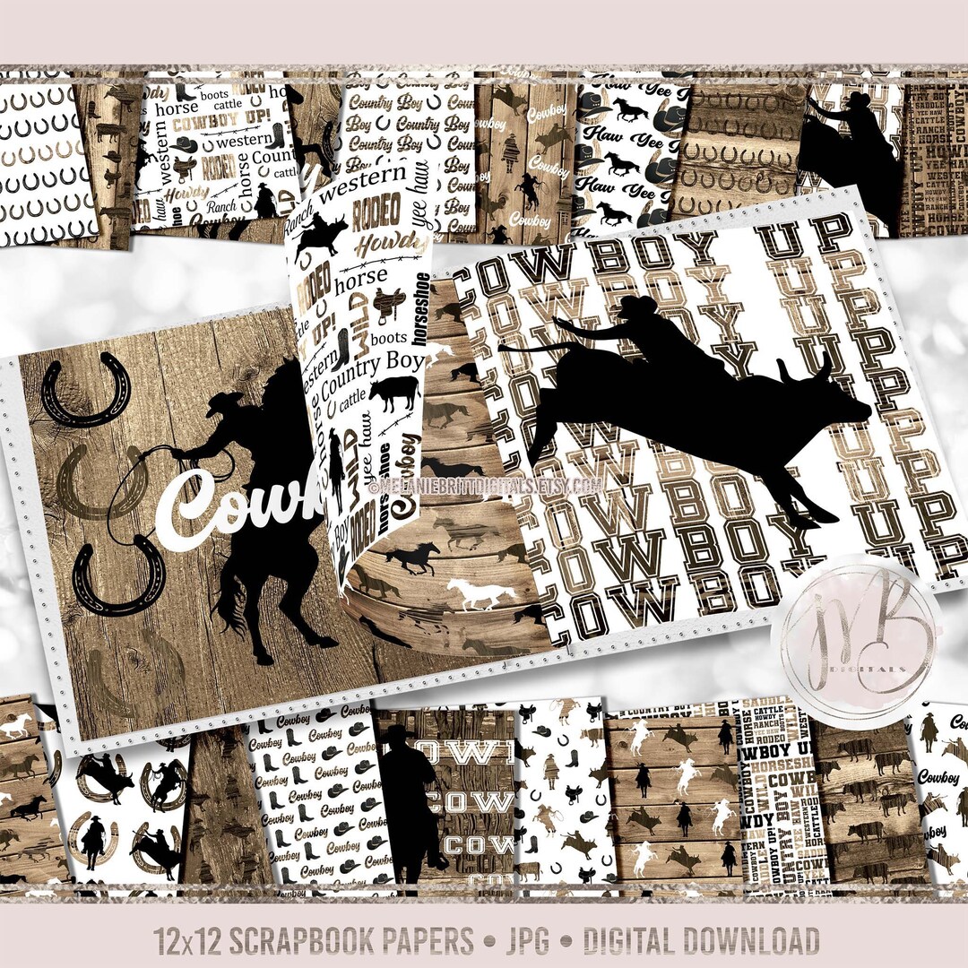 Cowboy Scrapbook Paper Download Country Western Rustic Wood Farm Ranch ...