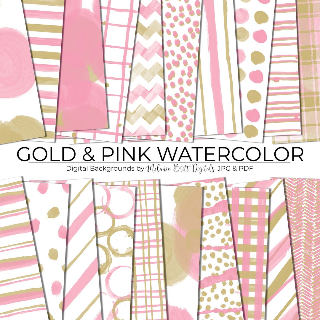Gold and Pink Watercolor Digital Paper Download for Scrapbooking ...