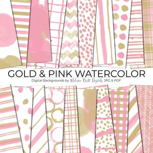 Gold and Pink Watercolor Digital Paper Download for Scrapbooking ...