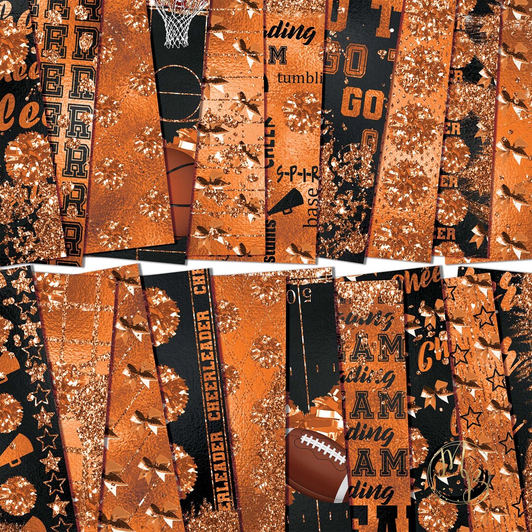 Orange Glam Cheerleading Scrapbook Paper Download Shiny Cheer Pom Poms ...