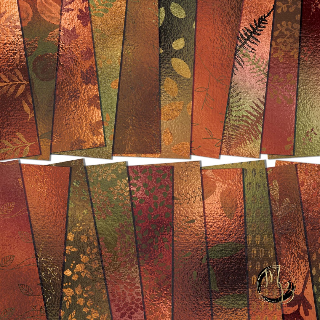 Autumn Leaves Scrapbook Paper Download Deep Fall Tones Shimmering Foil ...