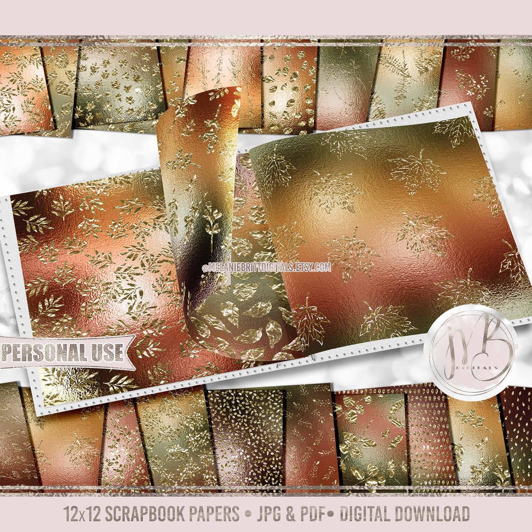 Autumn Foil Flake Leaves Scrapbook Paper Download • Crumpled Metallic ...