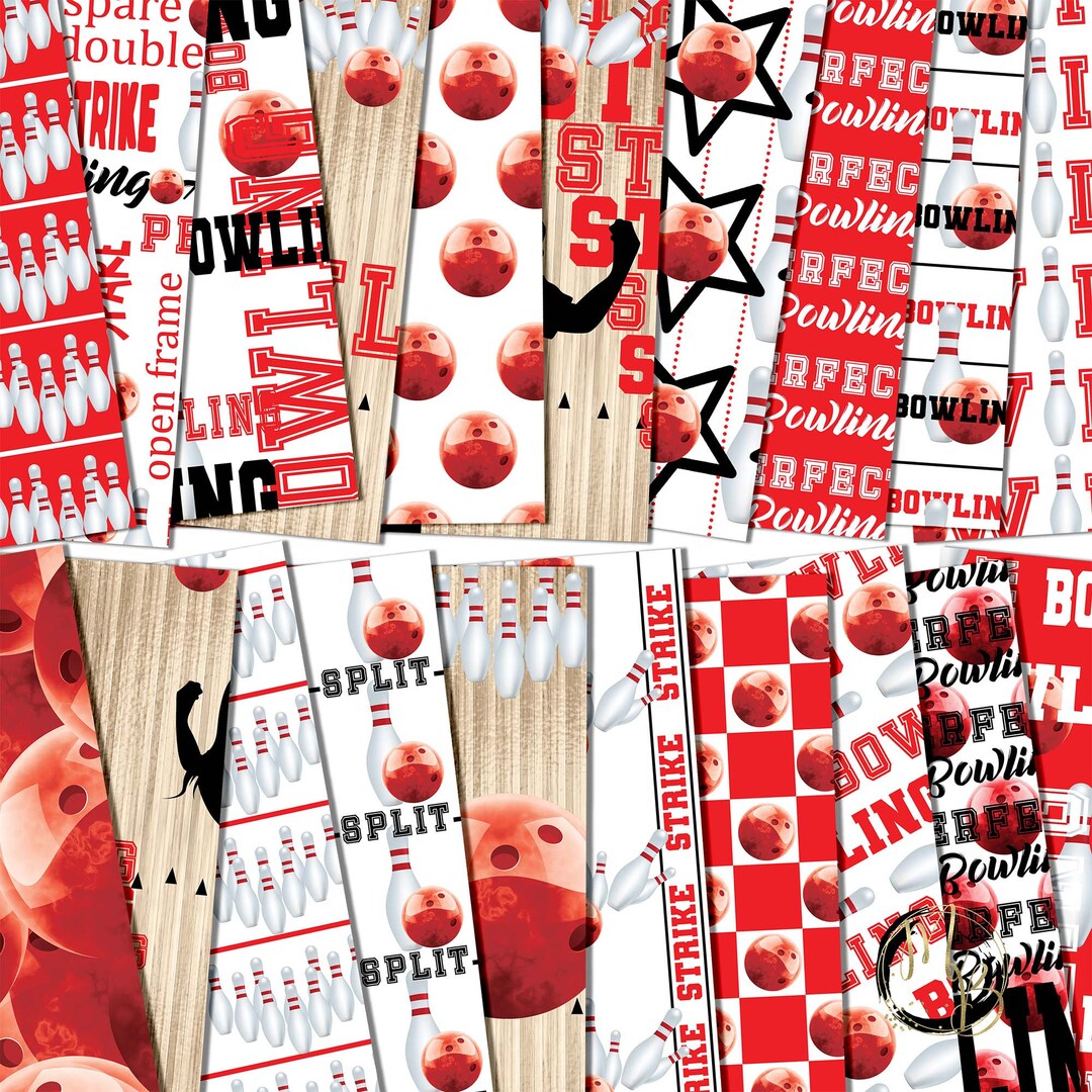 Red Bowling Scrapbook Paper Download Bowling League Girl Boy - Etsy
