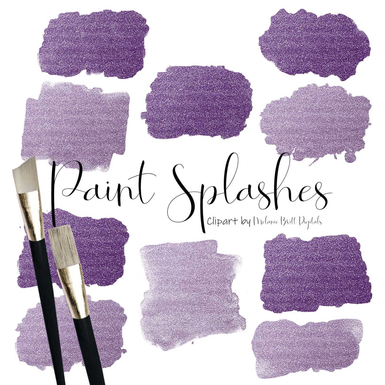 Purple watercolor splash clipart graphics Glitter paint | Etsy