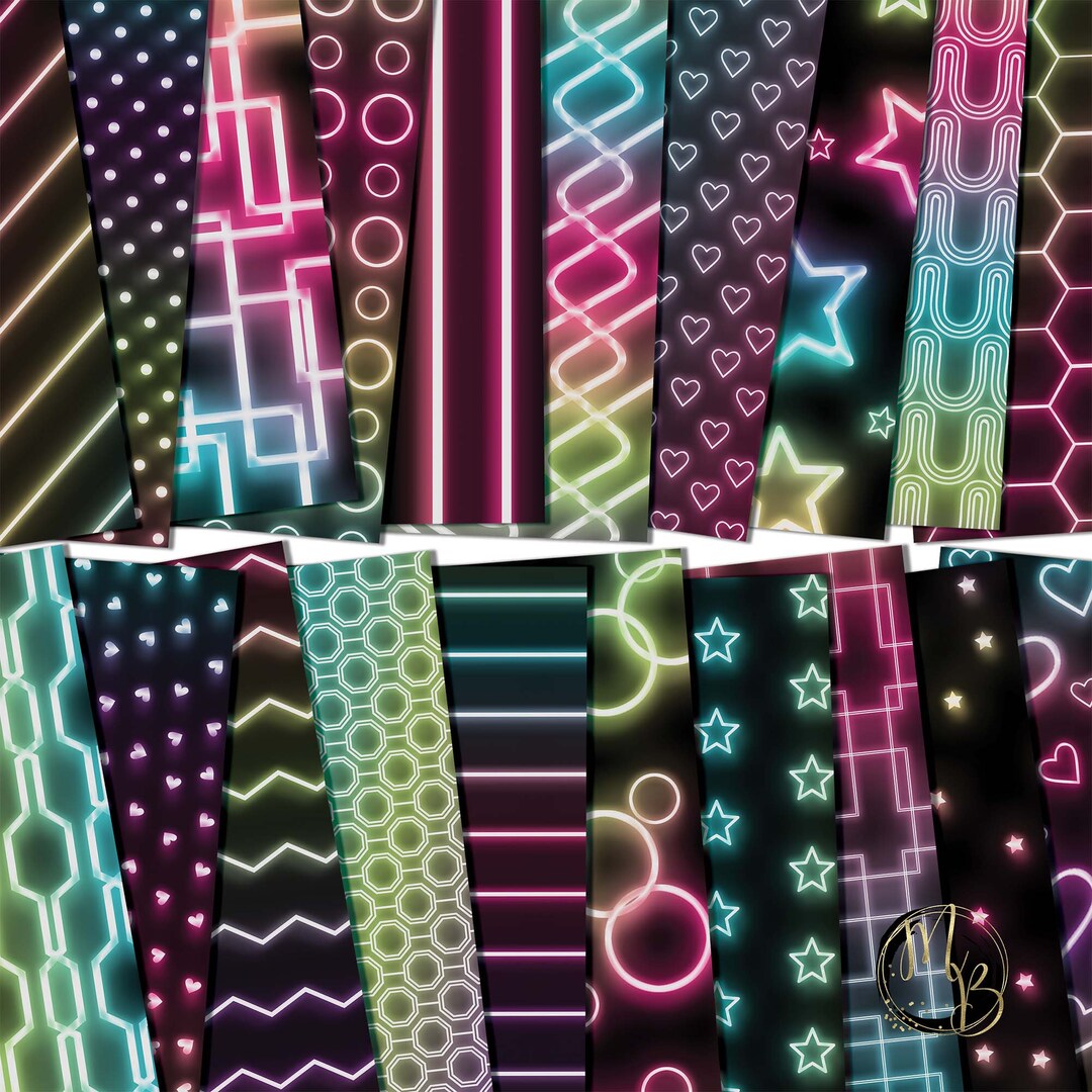 Rainbow Neon Scrapbook Paper Download Fluorescent Neon Glow Neon Sign ...