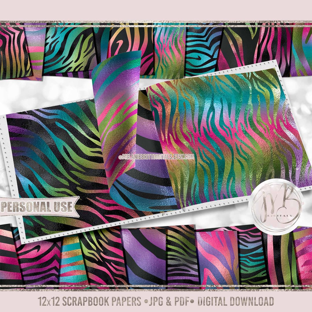 Rainbow Tiger Stripes Scrapbook Paper Download • Shimmering Foil Design ...