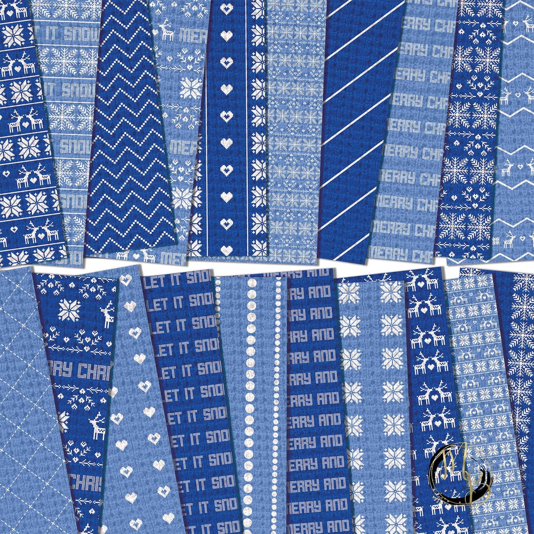 Blue Christmas Sweater Digital Paper Download for Scrapbooking, Various ...