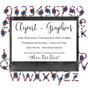 Patriotic Alphabet Clipart USA Flag Red White & Blue | Etsy