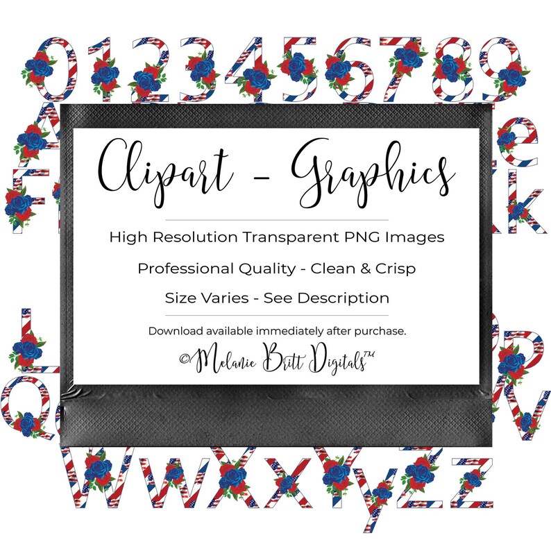 Patriotic Alphabet Clipart USA Flag Red White & Blue | Etsy