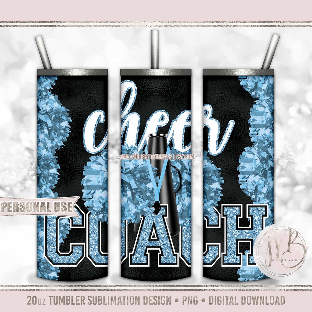 Light Blue Cheer Coach 20oz Skinny Tumbler Wrap Sublimation Design Pom ...