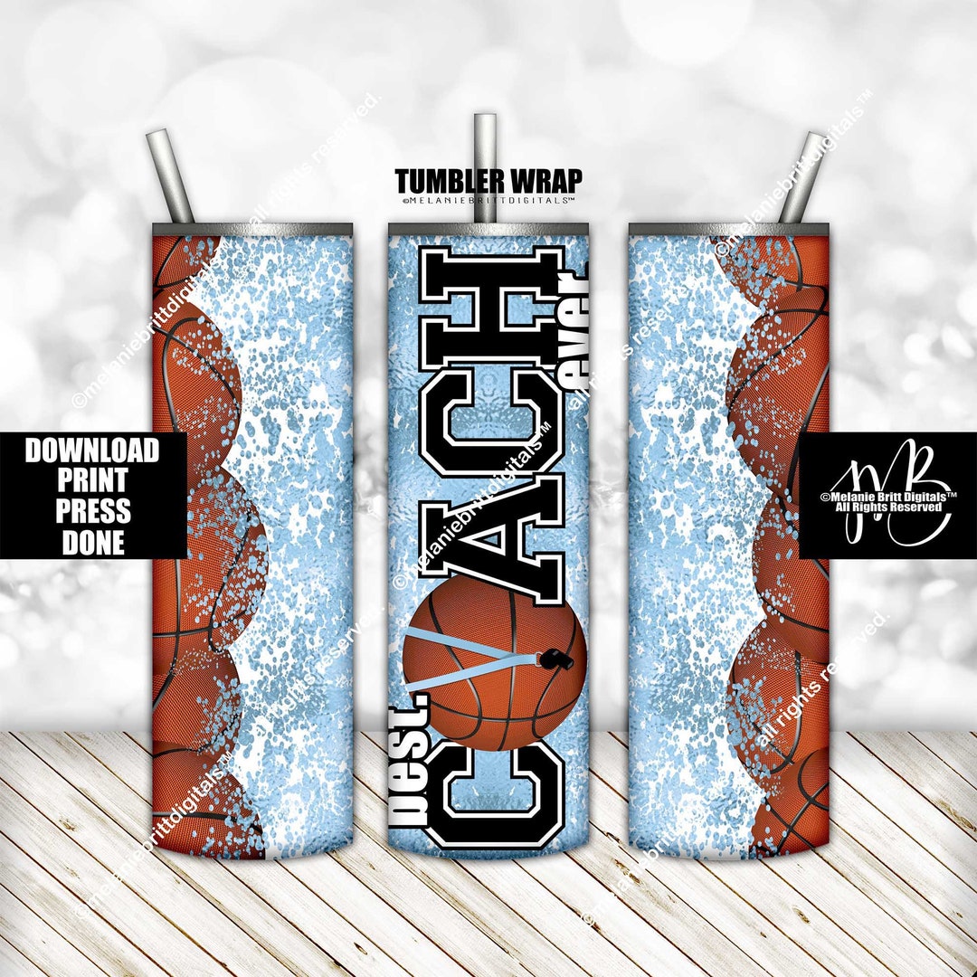 Light Blue Basketball Coach 20oz Skinny Tumbler Wrap Sublimation Design ...