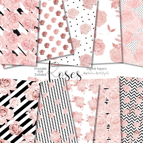 Rose Gold Digital Paper Scrapbook Paper Blush Pink Rose - Etsy