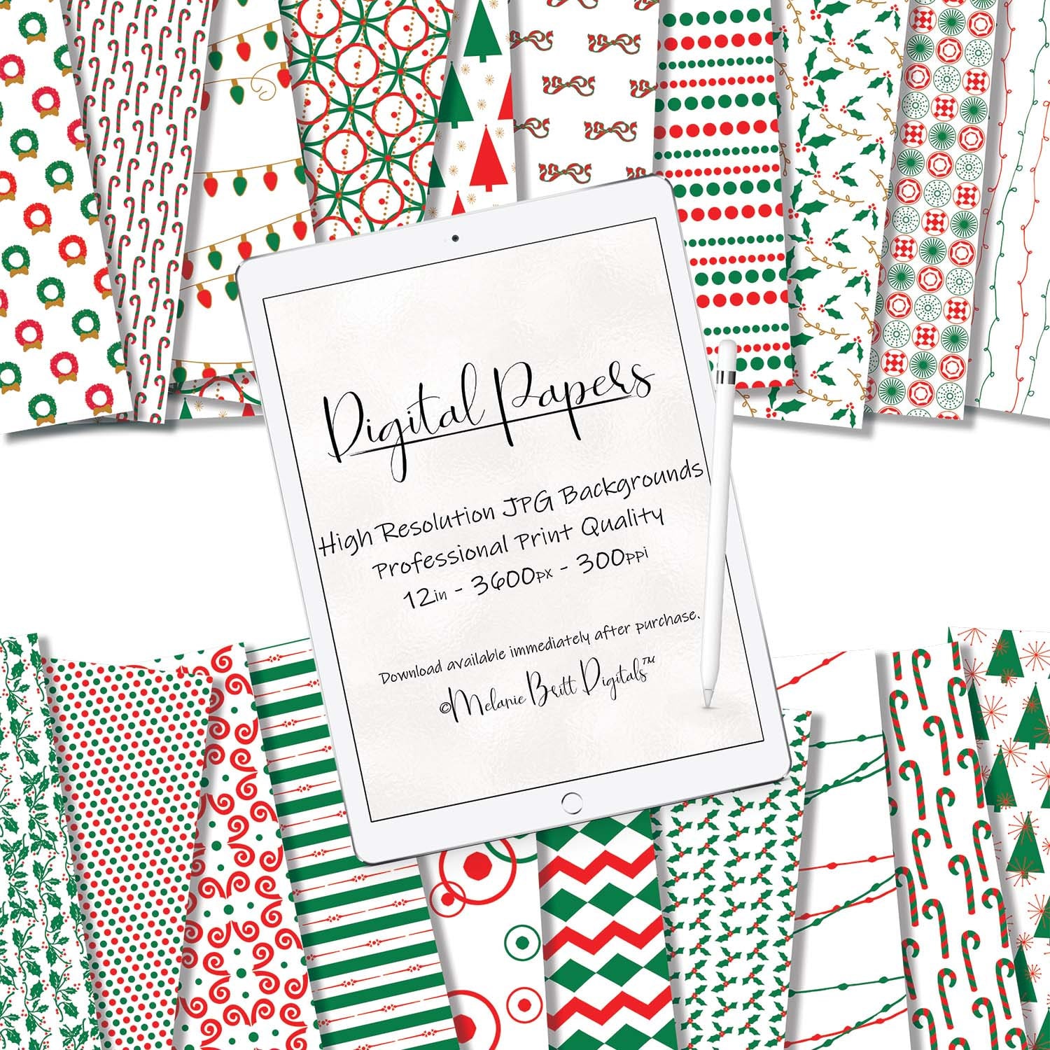 Christmas digital paper Red & green Holiday paper Pattern | Etsy