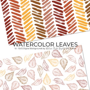 Watercolor Leaves Digital Paper Fall Autumn Pattern Paper | Etsy