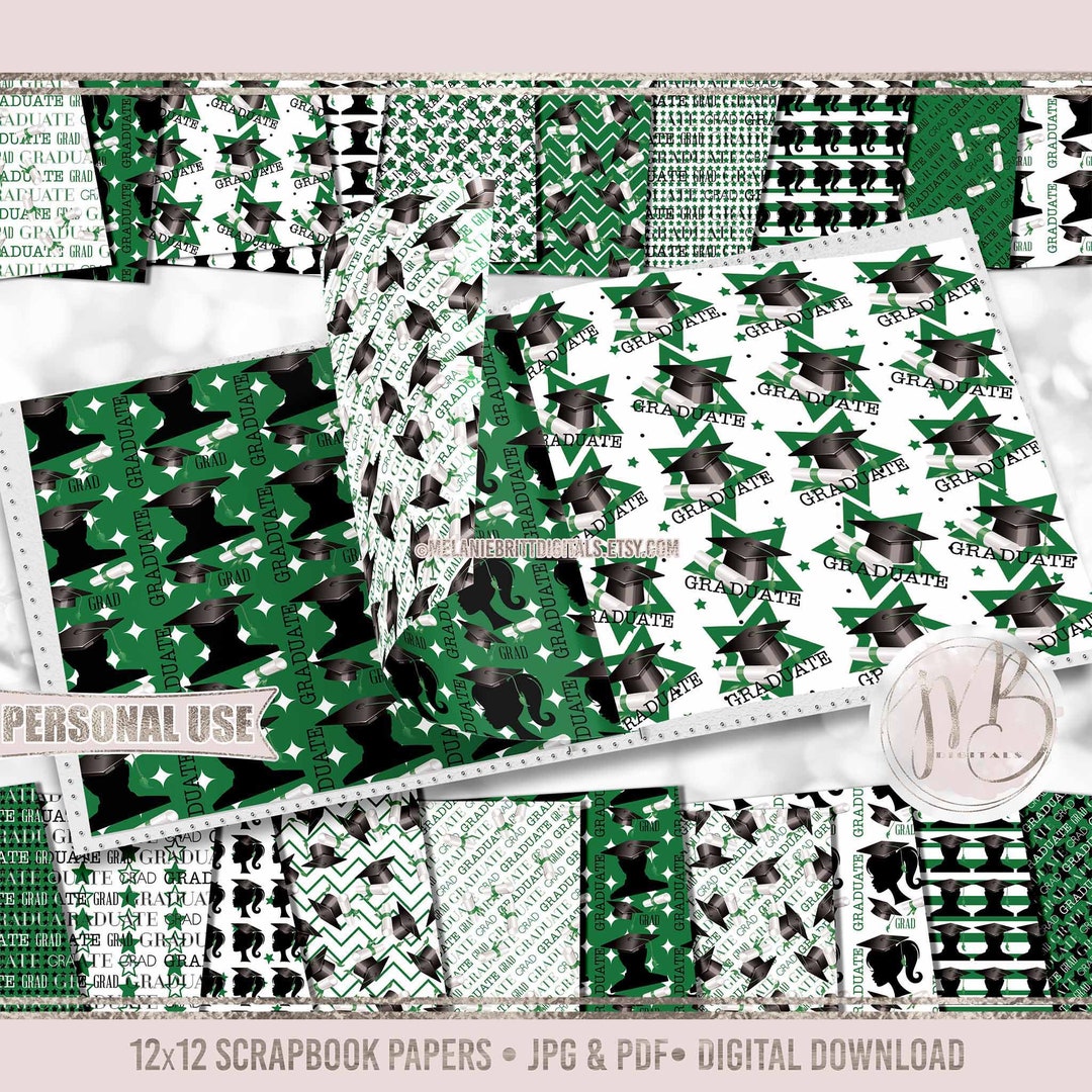 Green Graduation Scrapbook Paper Download • Boy and Girl Graduates ...