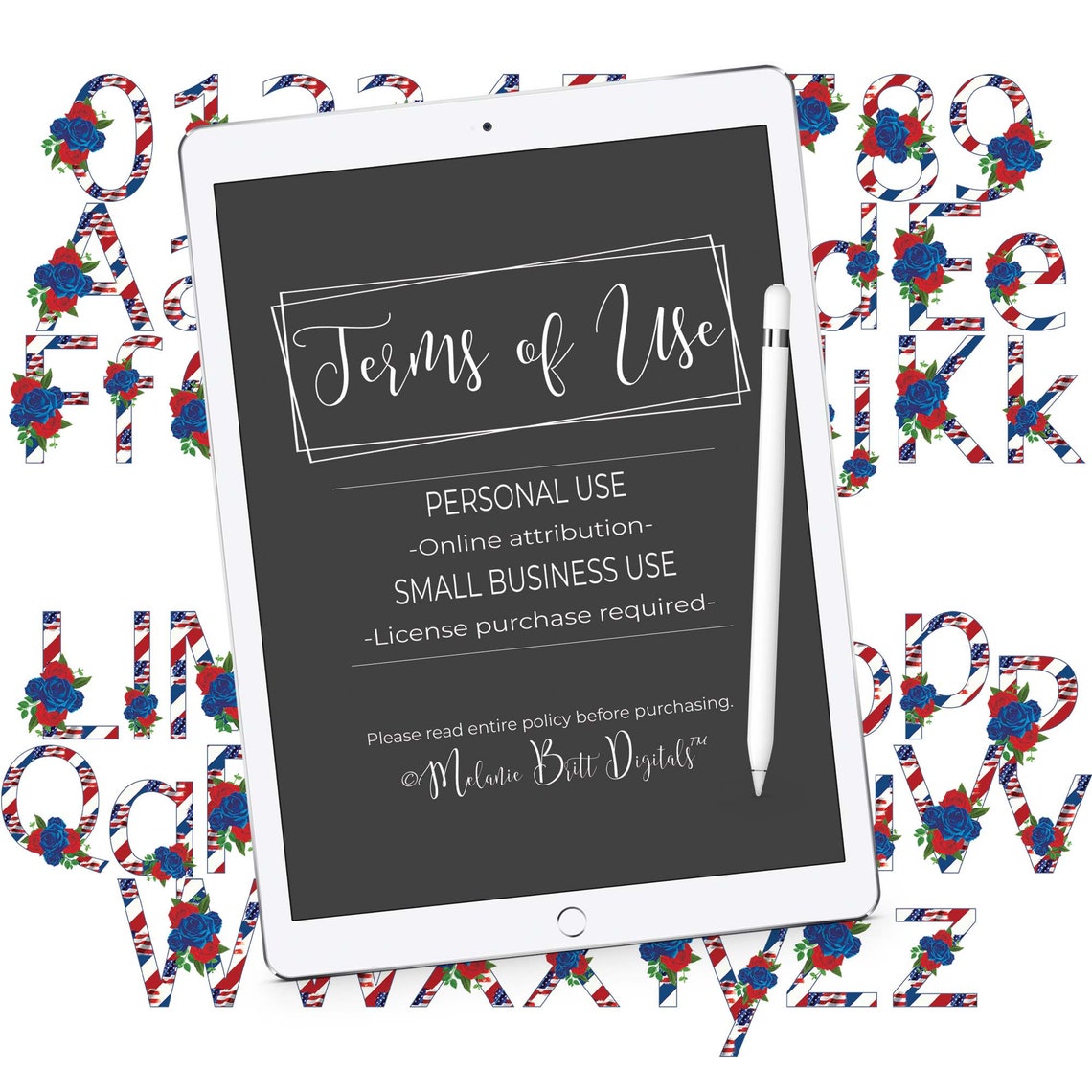 Patriotic Alphabet Clipart USA Flag Red White & Blue | Etsy