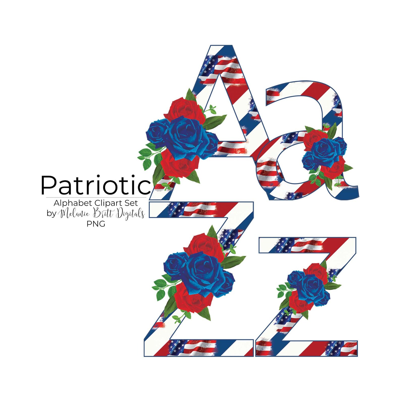 Patriotic Alphabet Clipart USA Flag Red White & Blue | Etsy