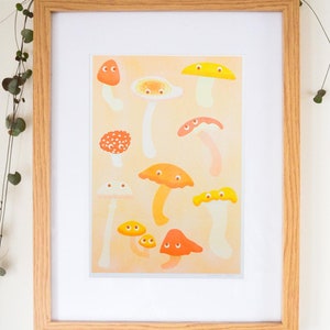Mushroom A4 Risograph Print - Cute Mushroom Poster, Autumn Winter Wall Art, Nature Lovers Gift ...