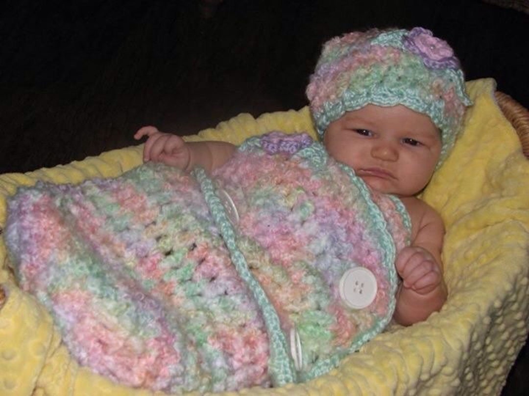 CROCHET PATTERN - Crochet Baby Swaddler Cocoon and Hat Set in Newborn ...