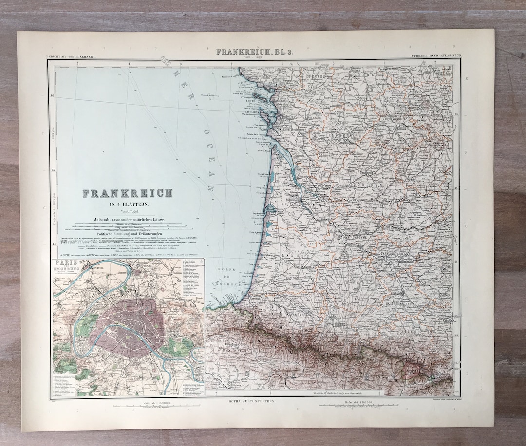 1906 Large France Map, Antique Original Print, Engraved Map, Detailed ...