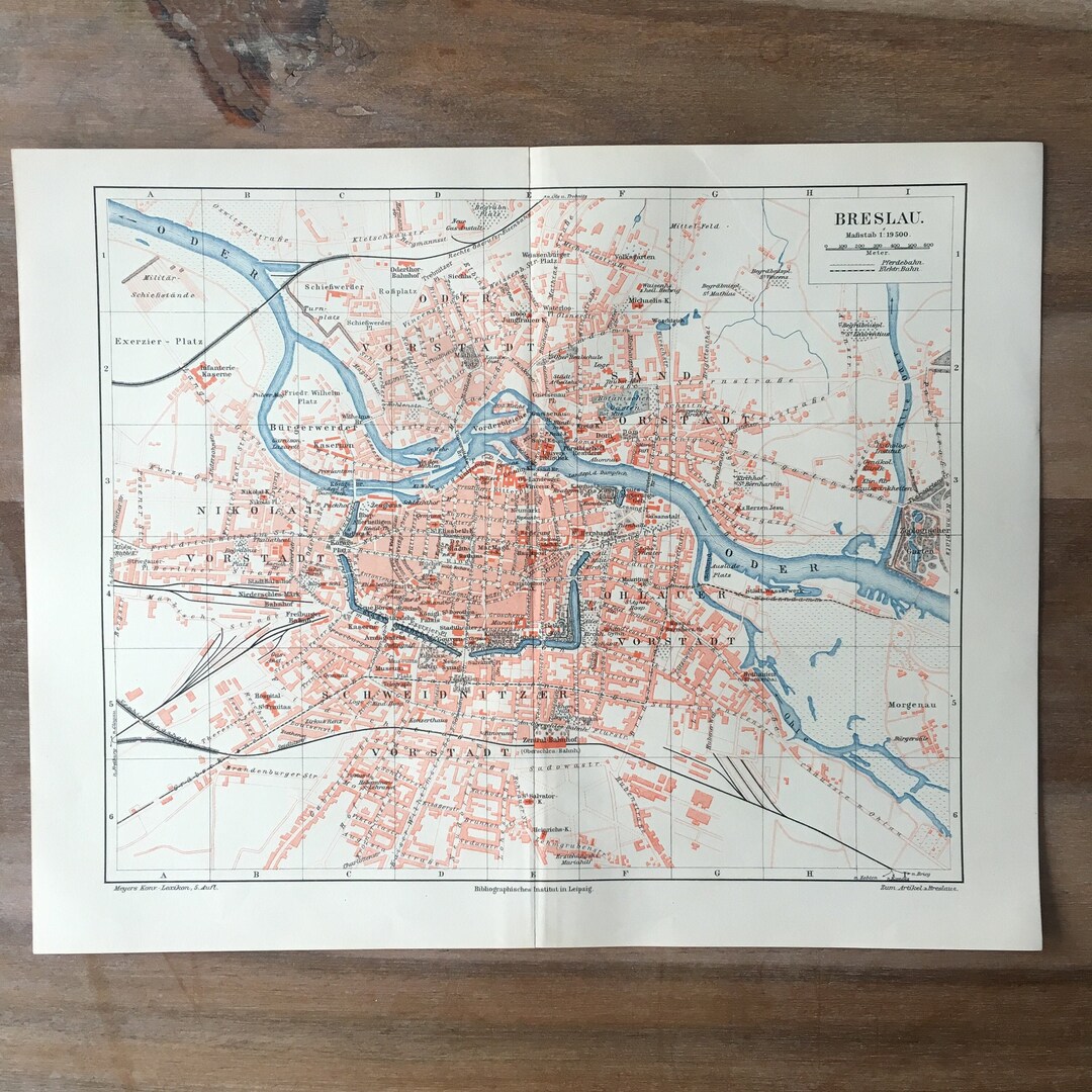 1895 Antique Map of Wroclaw, Old Europe Map, Authentic Historic Map of ...