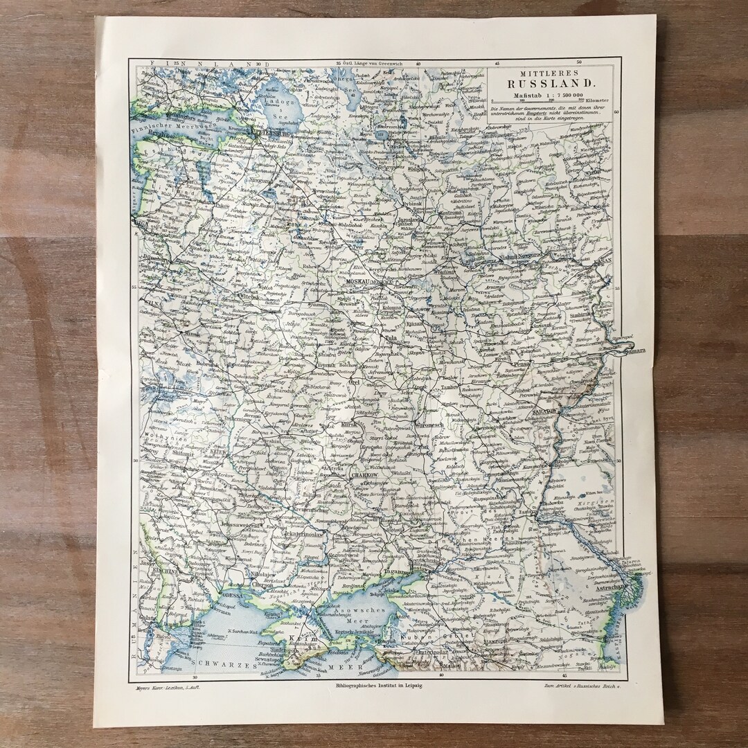 1895 Original Antique Map Lithograph Middle Russia Map - Etsy