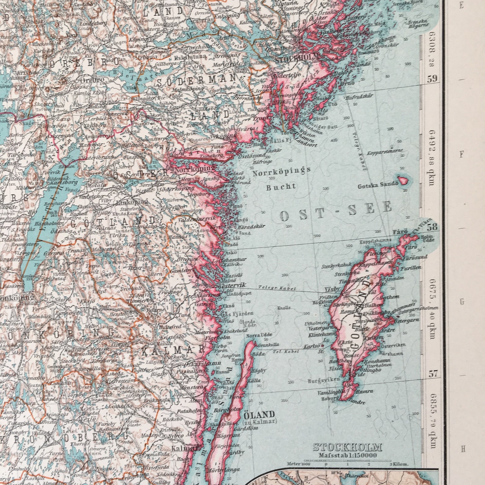 1906 Large Southern Scandinavia Map Antique Original Print | Etsy