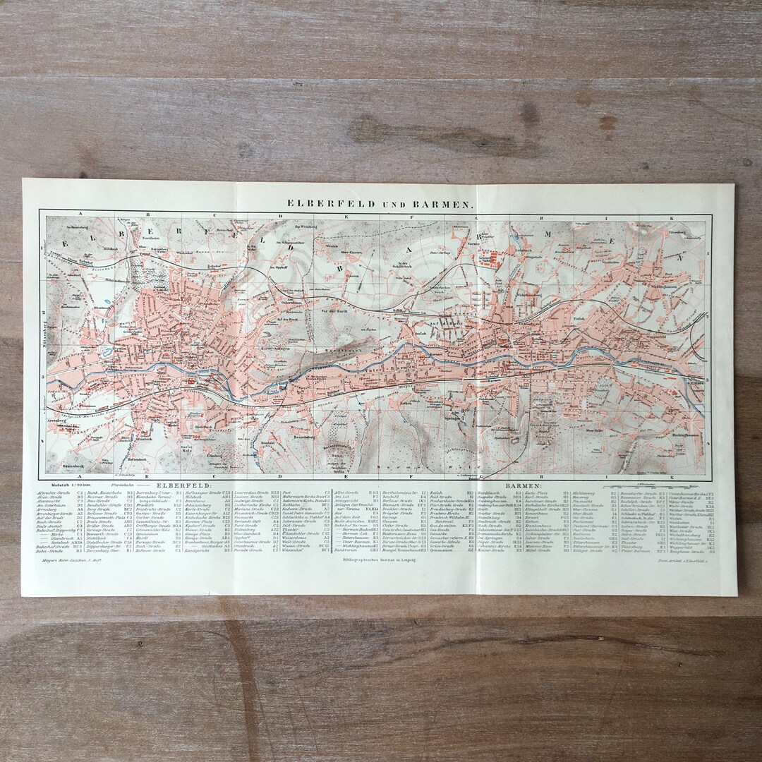 1895 Original Antique Map Lithograph Elberfeld Map Print - Etsy