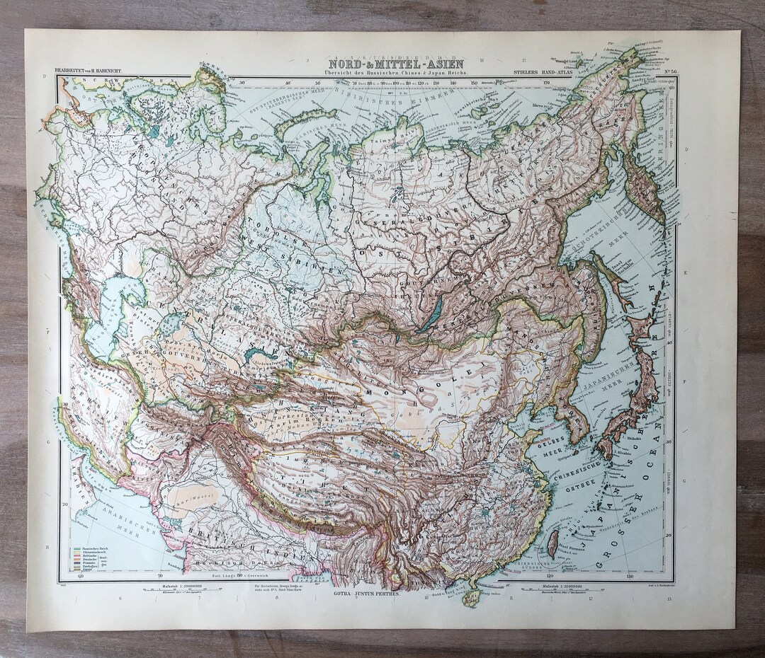 1906 Large North Middle Asia Map, Antique Original Print - Etsy