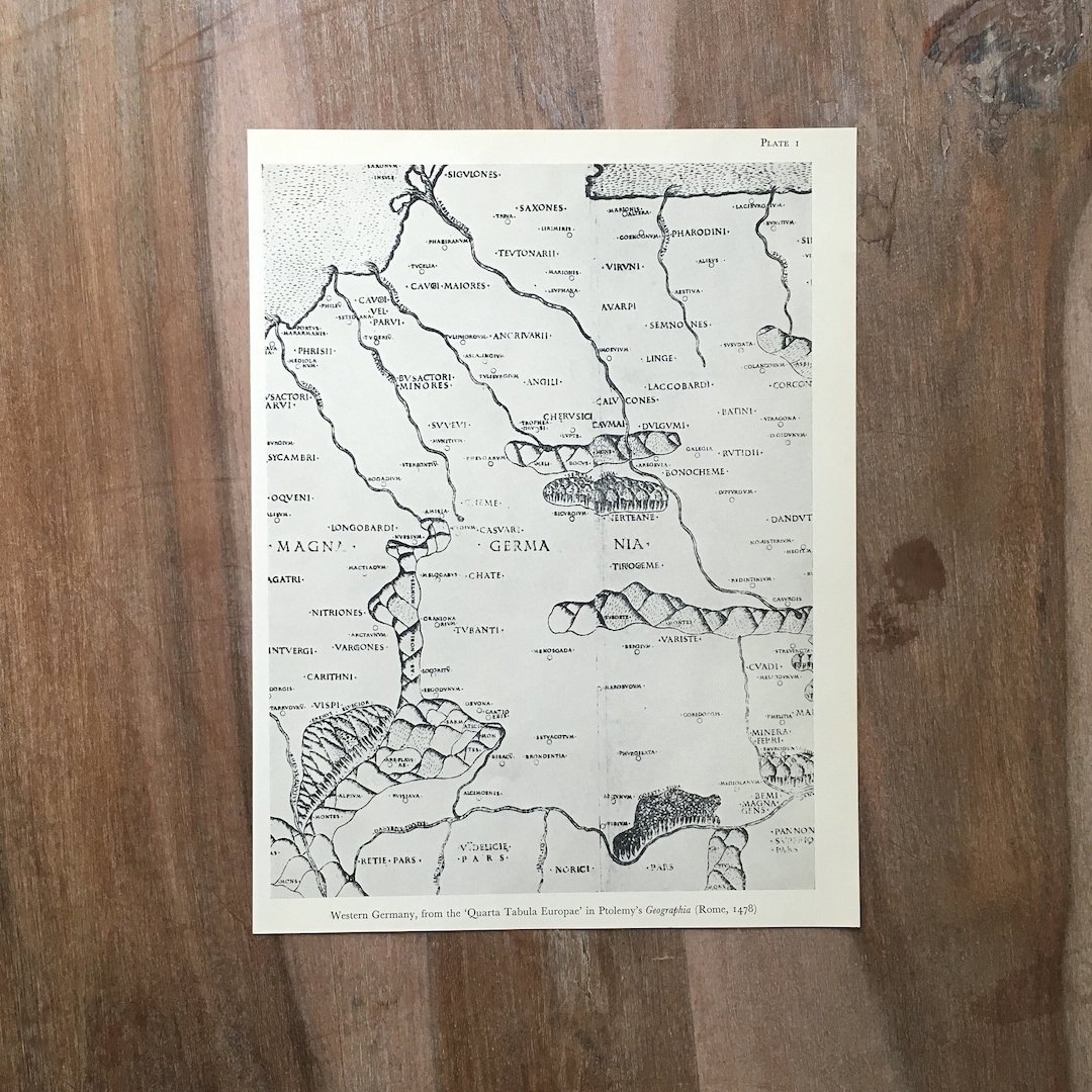 1965 Vintage Map Illustration, Western Germany, Quarta Tabula Europae ...