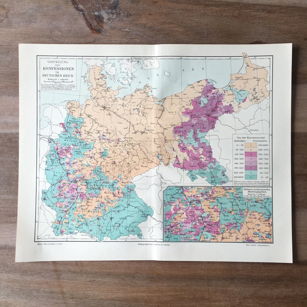 1895 Antique Map of Germany, Old Europe Map, Vintage Authentic Map - Etsy