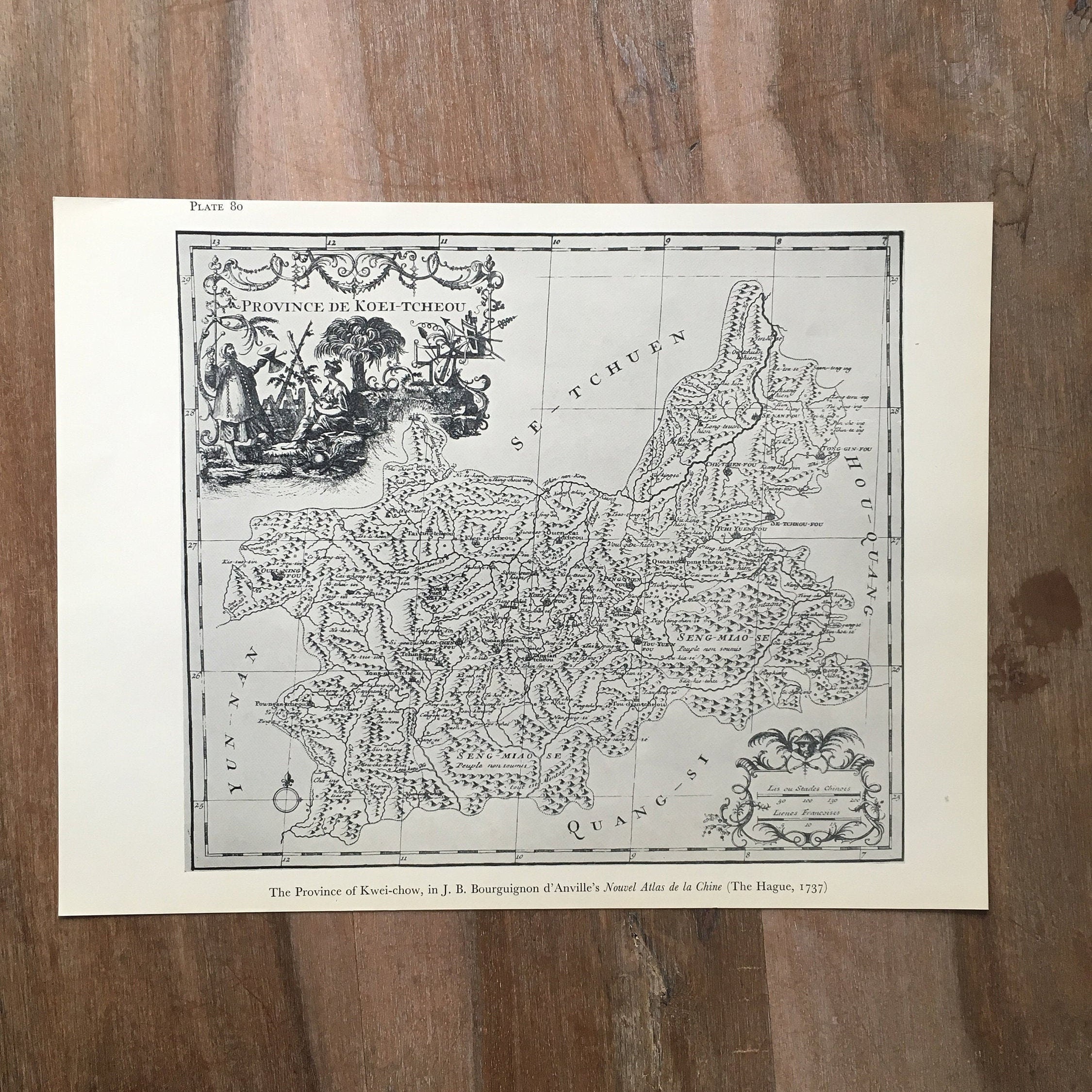 1965 Vintage Map Illustration, New World, Province of Kwei-chow, Nouvel ...