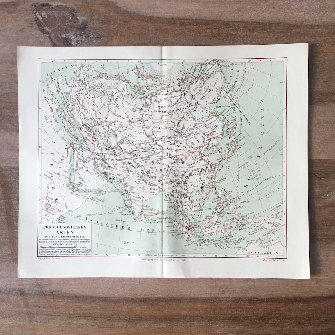 1895 Original Antique Map Lithograph Asia Print History Map - Etsy