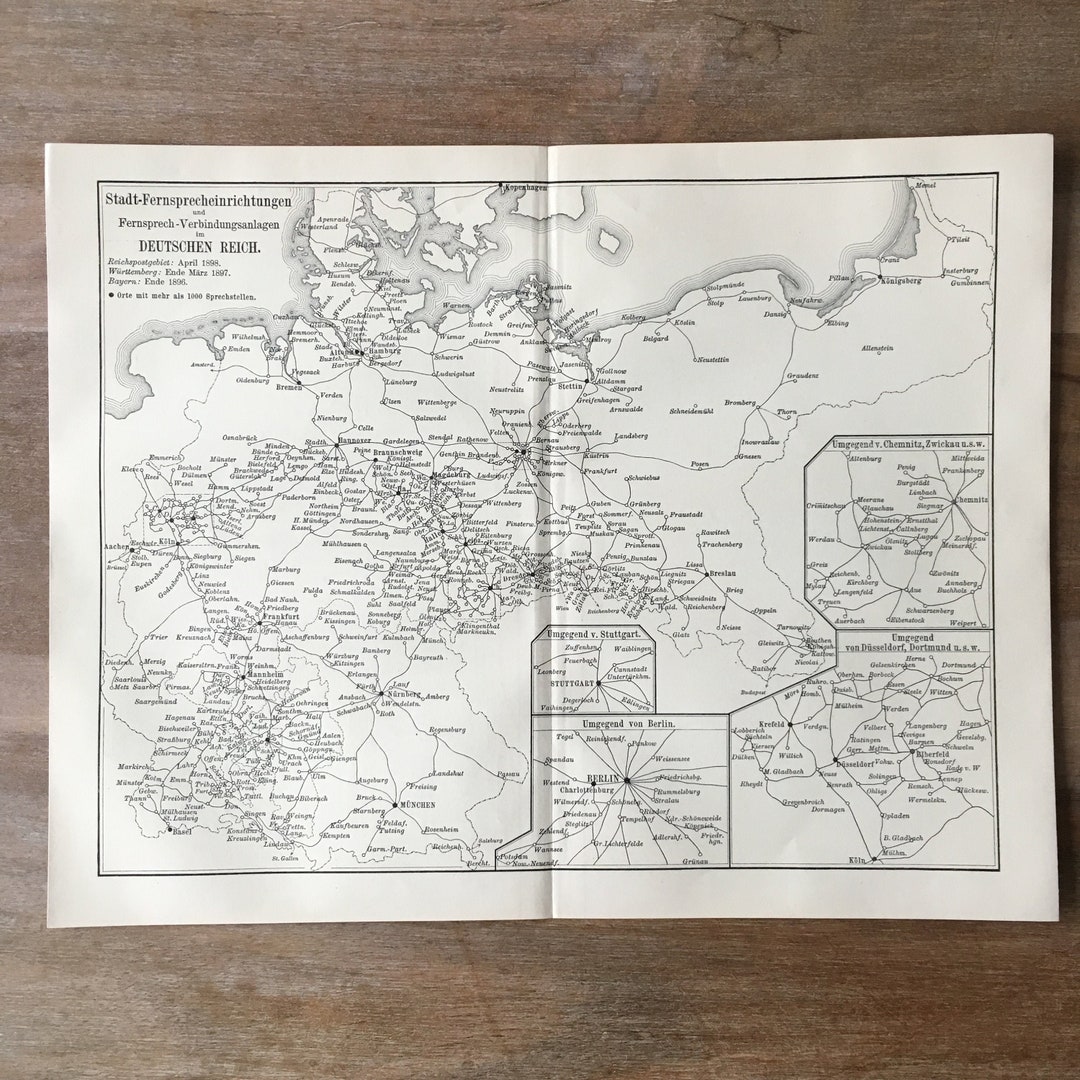 1895 Original Antique Map Lithograph German Reich - Etsy