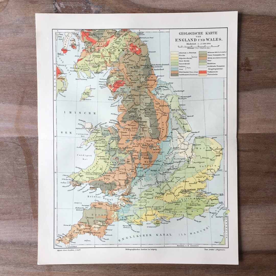 1895 Antique Map of England and Wales, Vintage Europe Map, Authentic ...