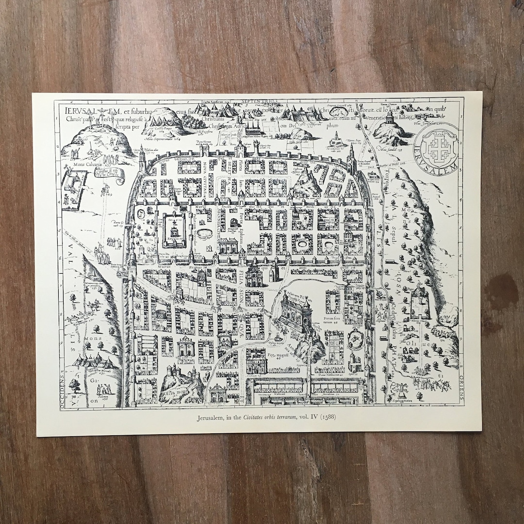 1965 Vintage Map Illustration, the New World, Jerusalem Vintage Map ...