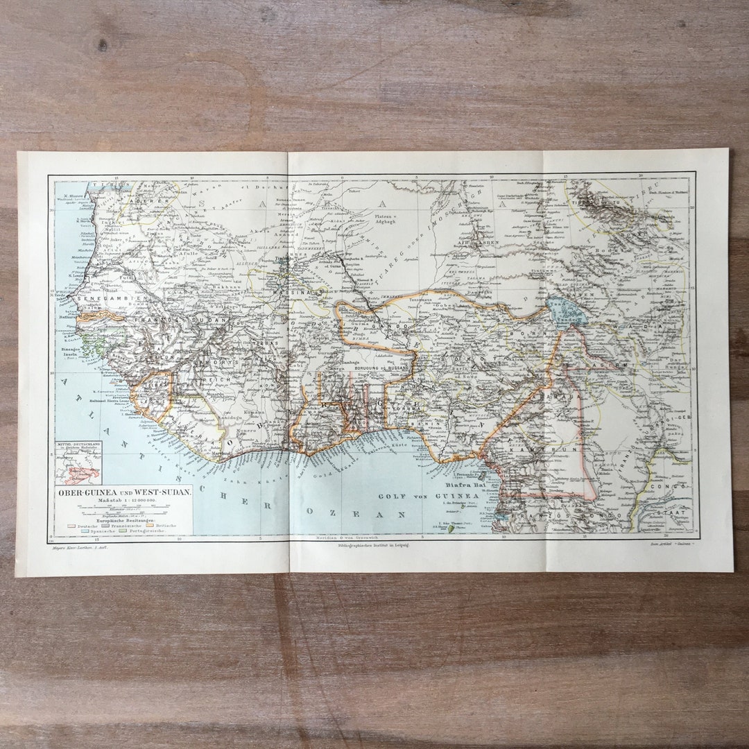 1895 Original Antique Map Lithograph Upper Guinea and West - Etsy