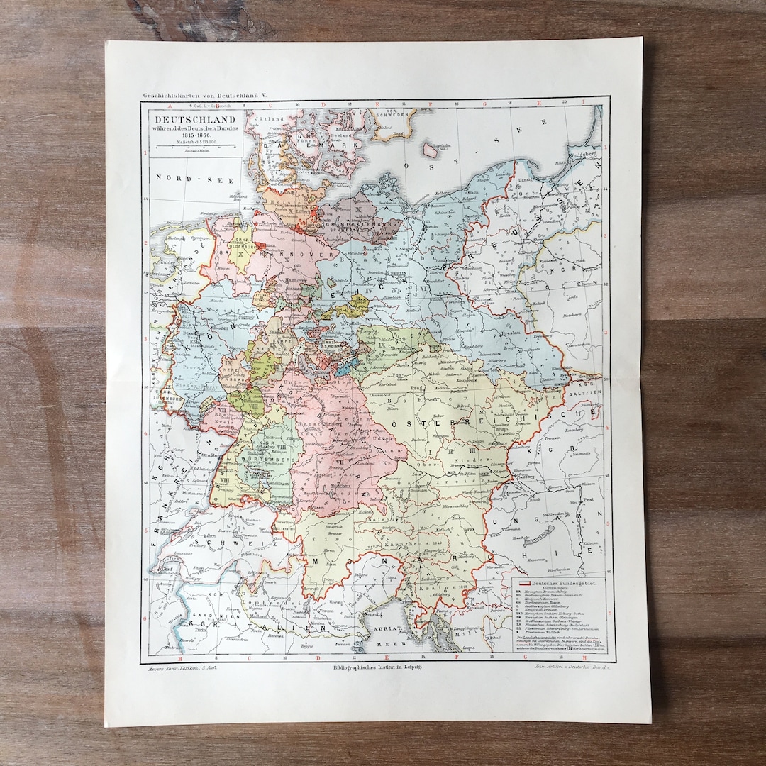 1895 Original Antique Map Lithograph Germany Map Print - Etsy