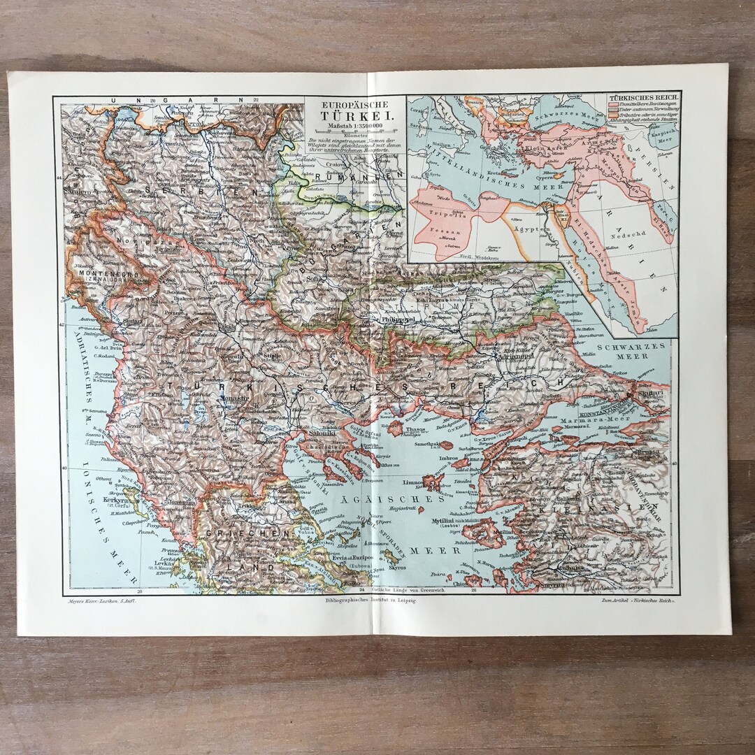 1895 Original Antique Map Lithograph, Turkey Map Print, History Map ...
