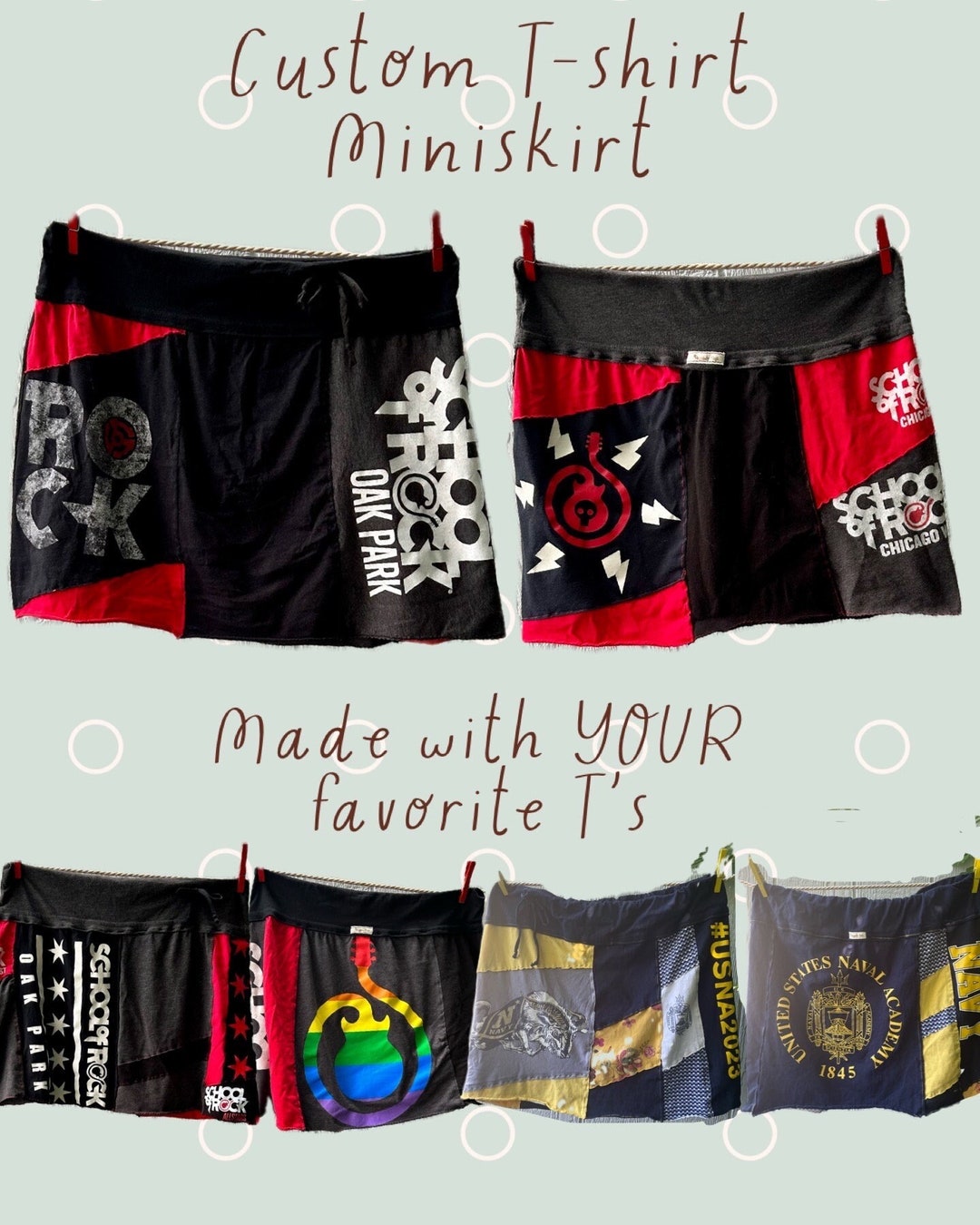 Custom Upcycled Miniskirt Made From T-shirts. All Sizes. Your Favorite ...